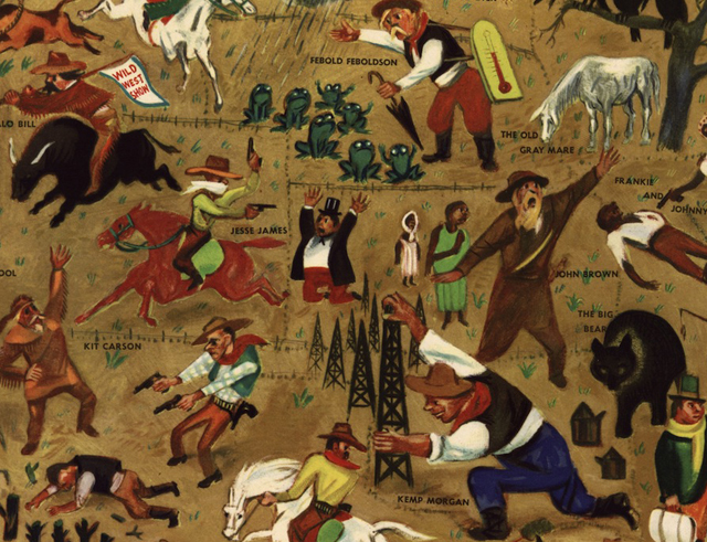 Mid-Century Illustration Maps Folkloric Americana